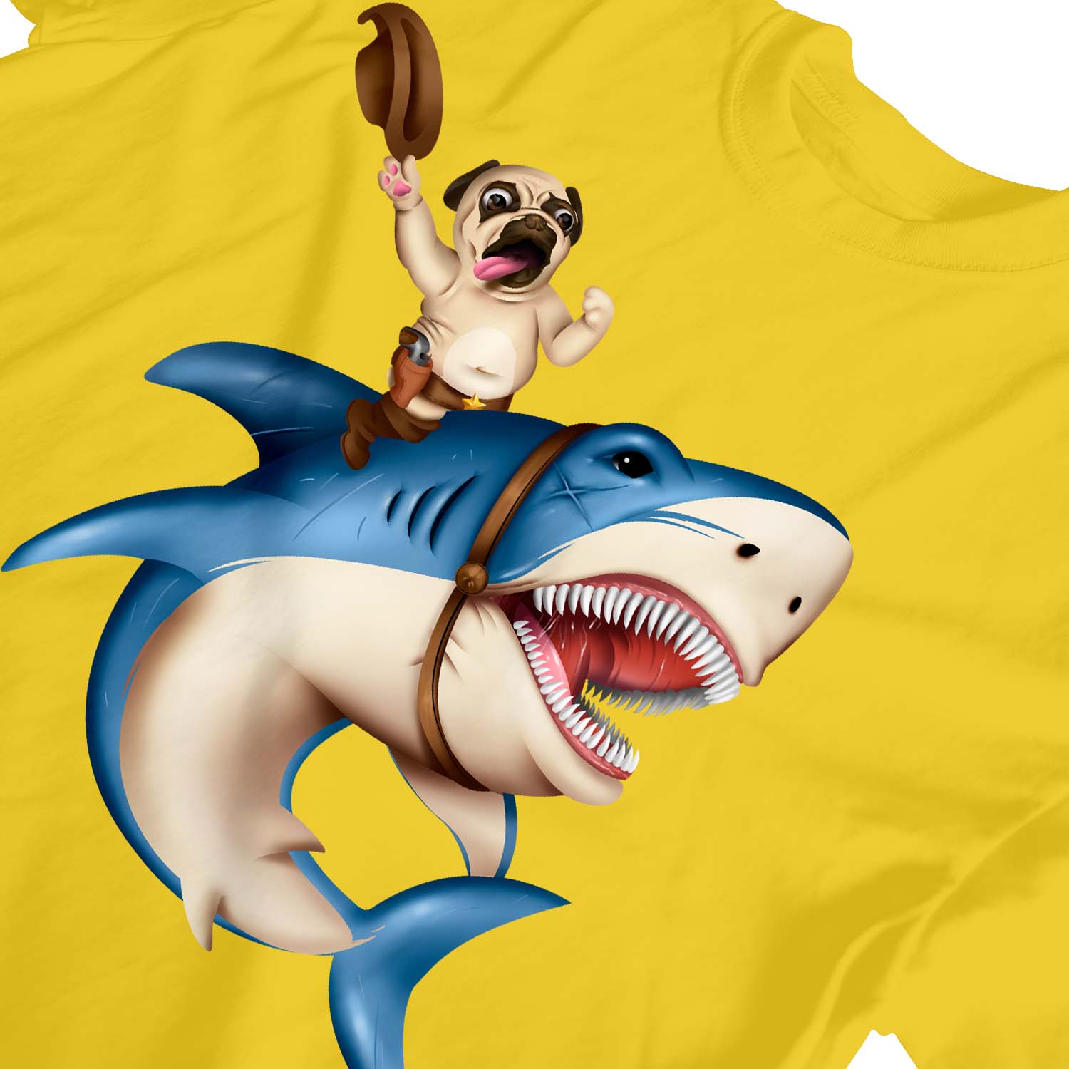 1Tee Kids Girls Cowboy Pug Riding Shark T-Shirt | eBay